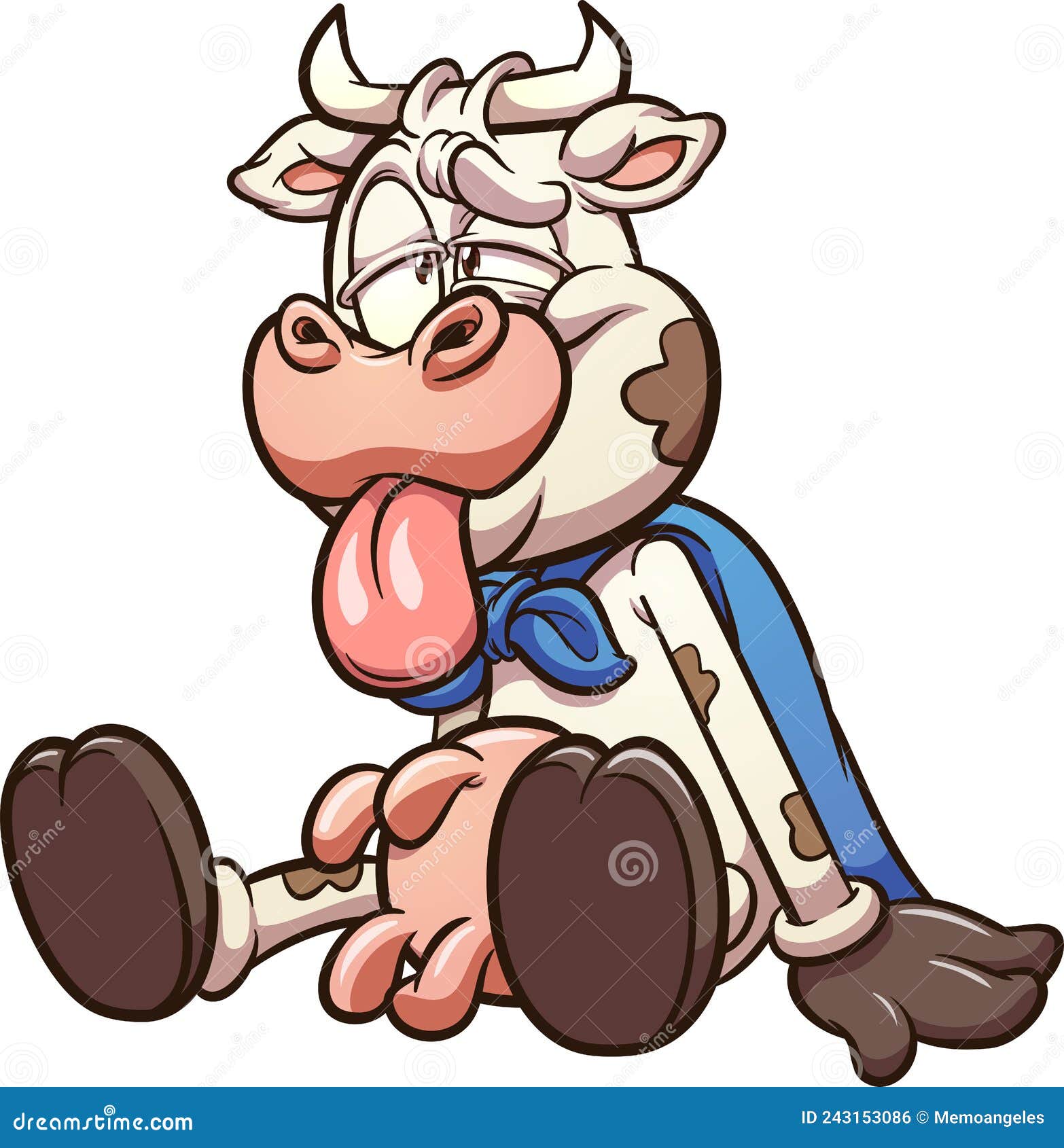 Sitting Super Cow with Tired Face Stock Vector - Illustration of tongue ...