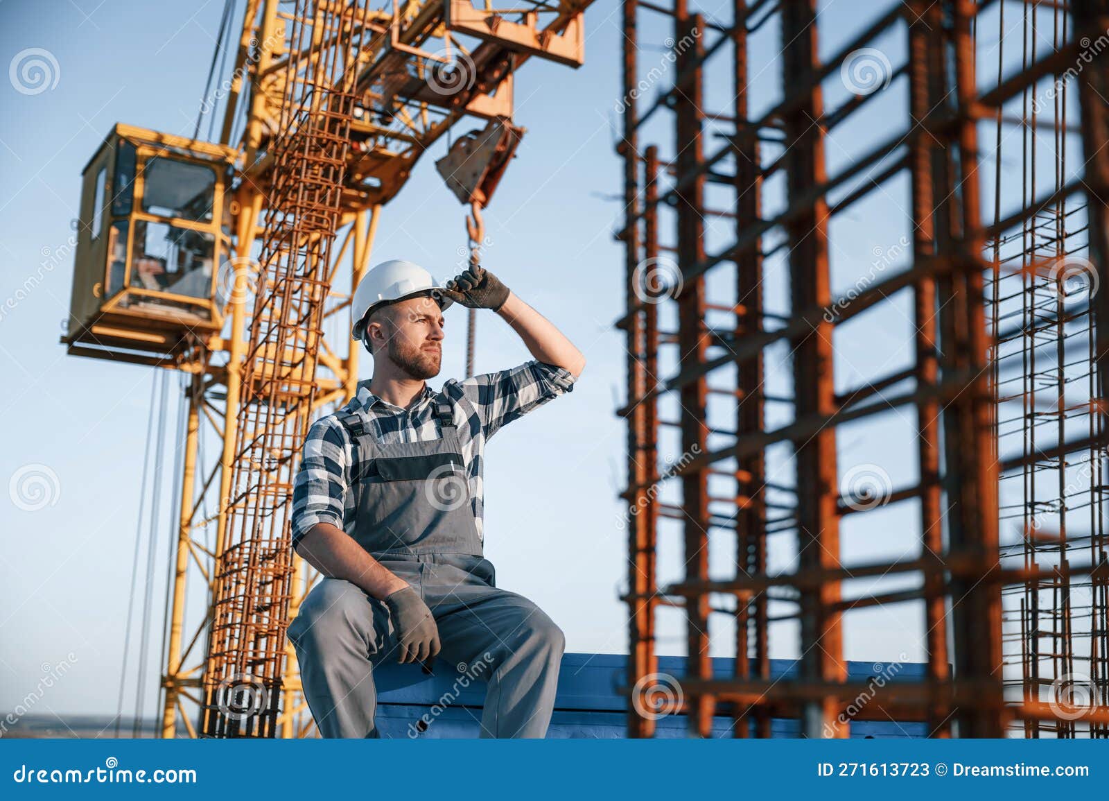 Sitting and Taking a Break. Man is Working on the Construction Site at ...