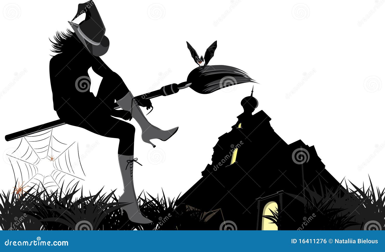 Sitting Witch on the Broom. Halloween Composition Stock Vector ...