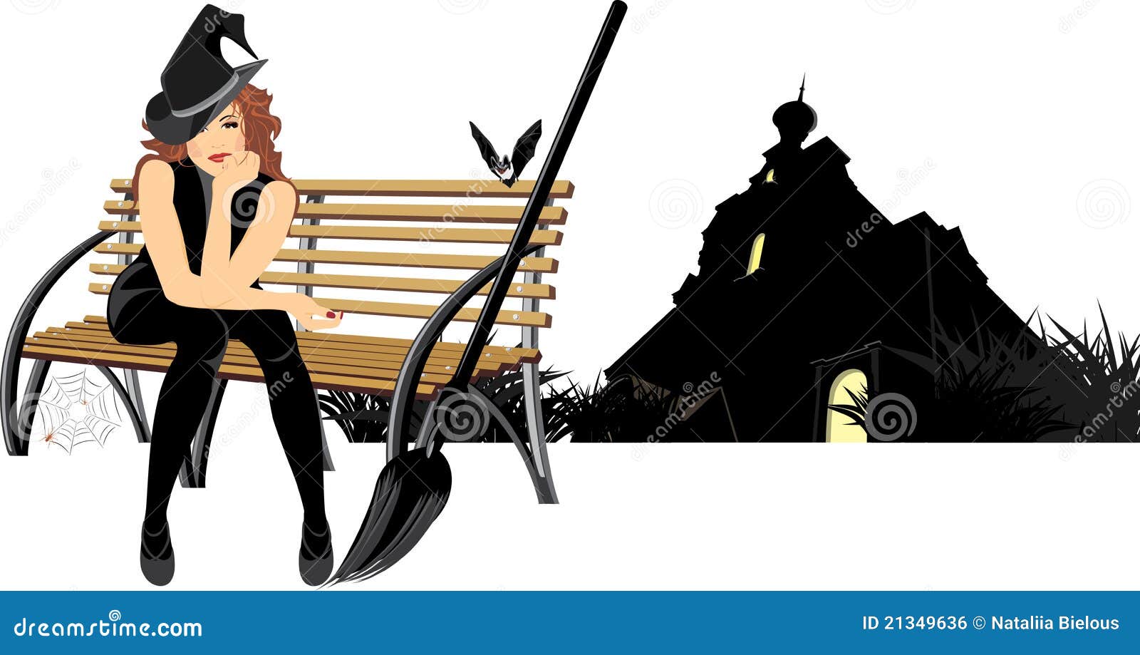 Sitting Witch on the Wooden Bench Stock Vector - Illustration of ...