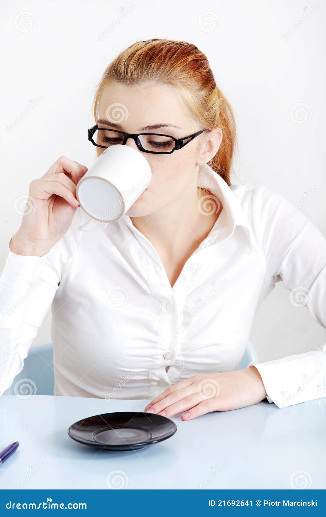 Sitting Woman Drinking Coffee. Stock Image - Image of person, white ...