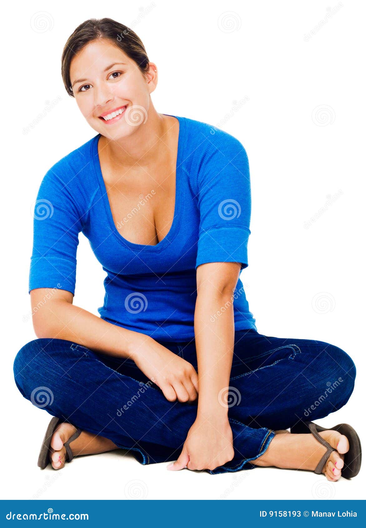 Sitting woman smiling stock image. Image of casual, caucasian - 9158193