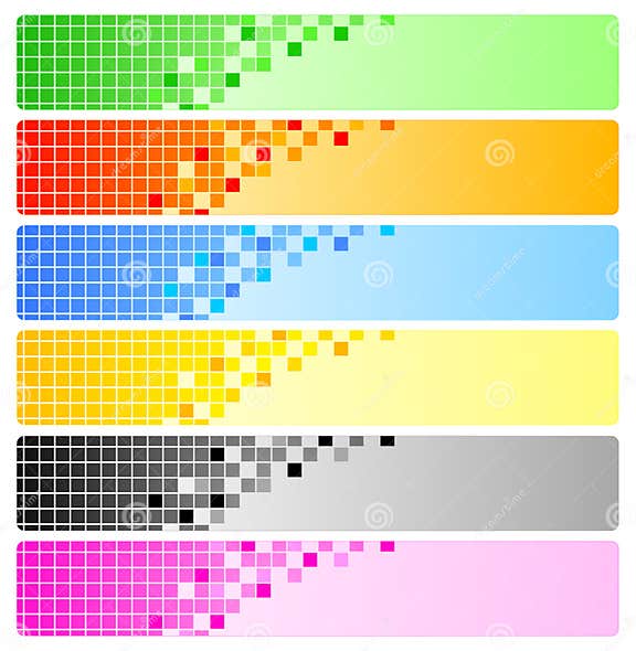 Six Abstract Banners with Pixels Stock Illustration - Illustration of ...
