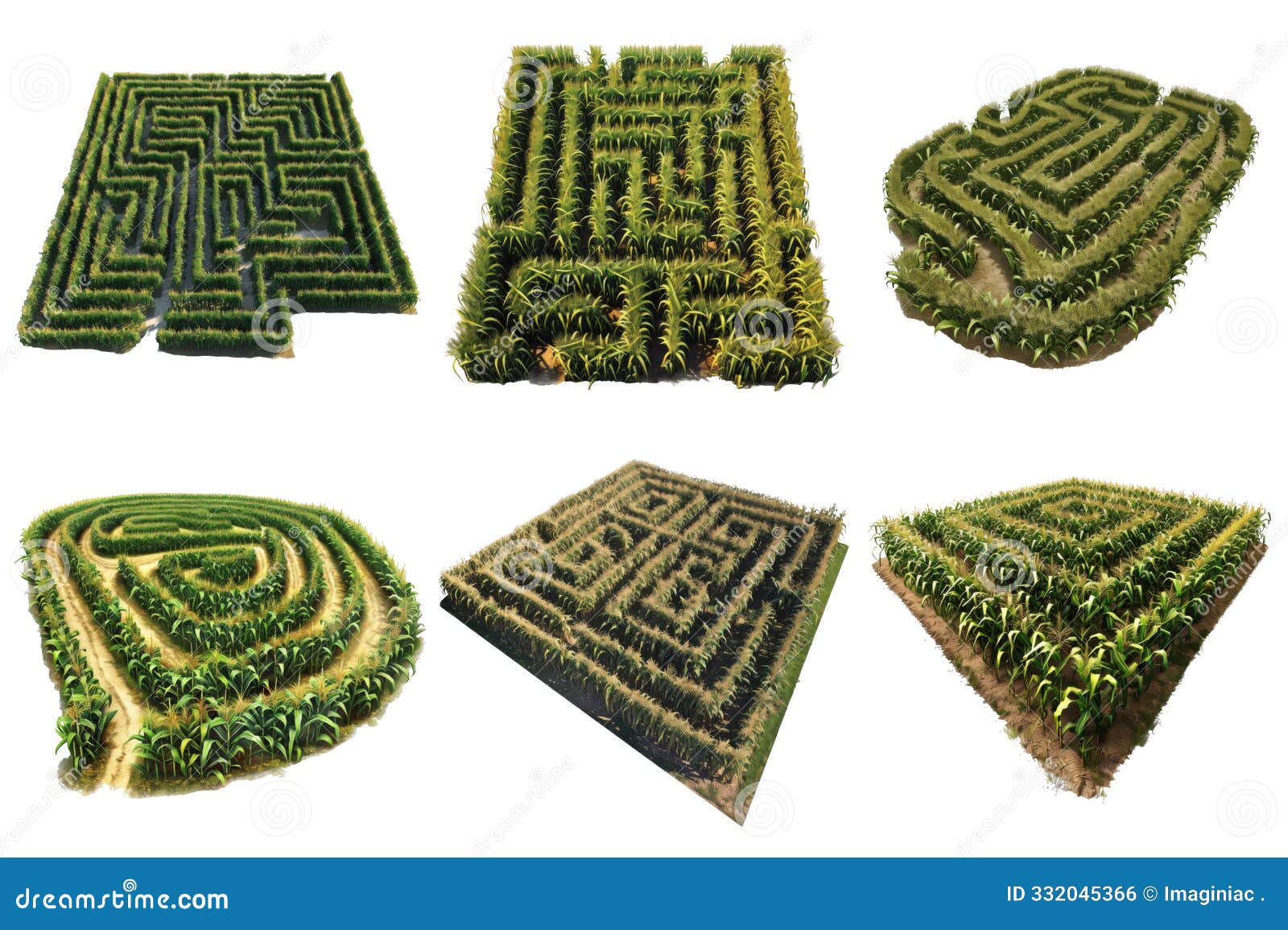 Six Aerial Views of Corn Mazes Stock Illustration - Illustration of ...