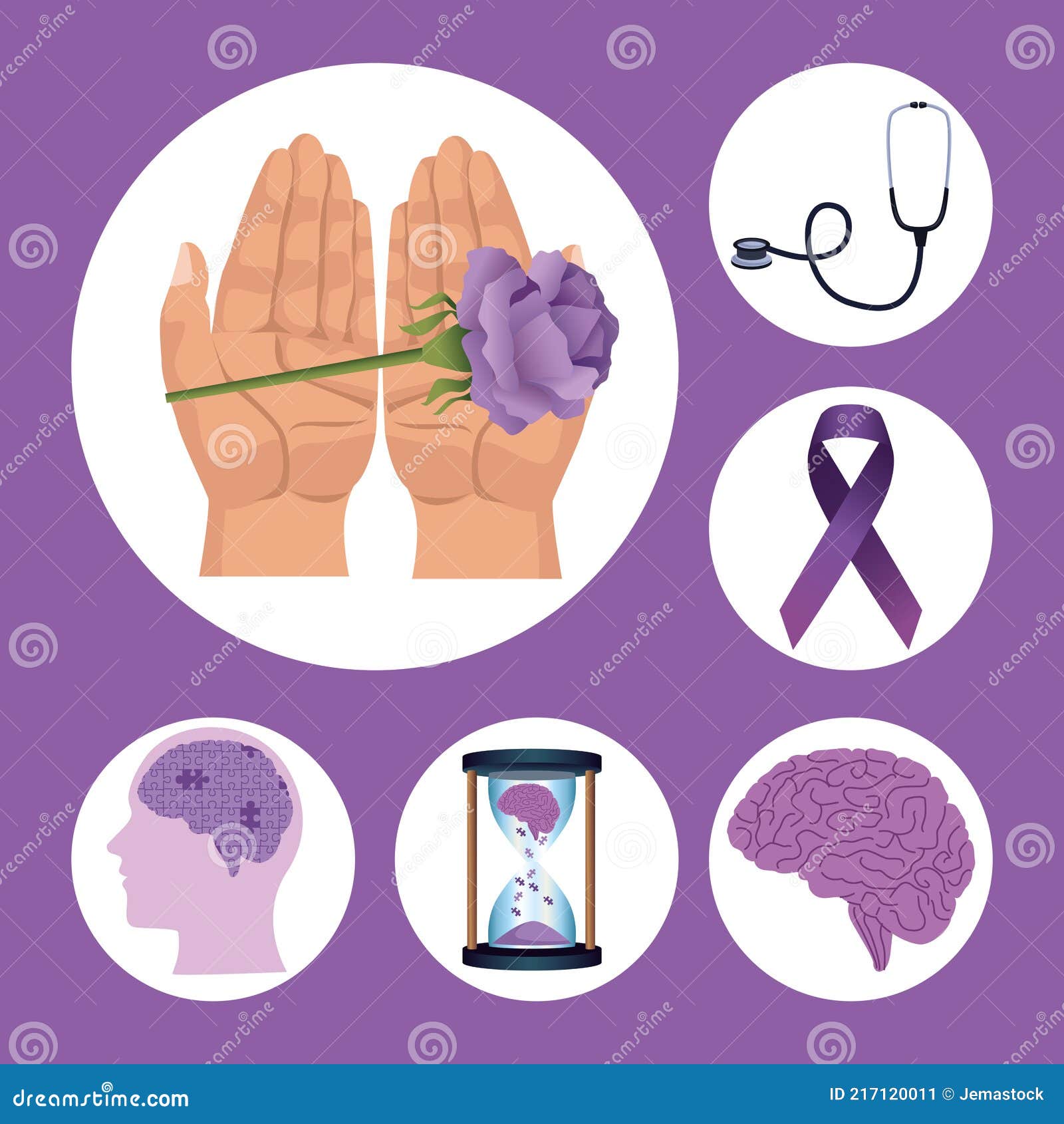 Six alzheimer icons stock vector. Illustration of vector - 217120011