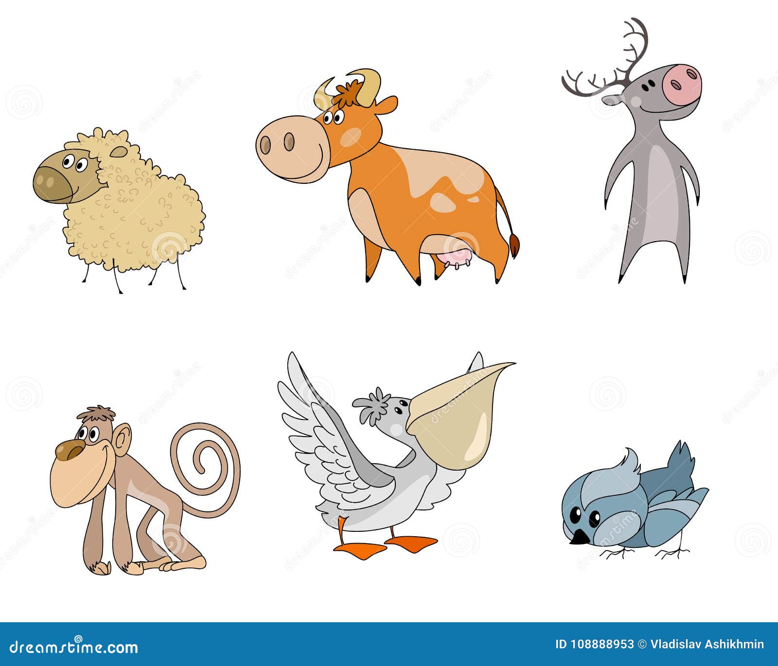 Six Animals Cartoon Characters Stock Vector - Illustration of colored ...