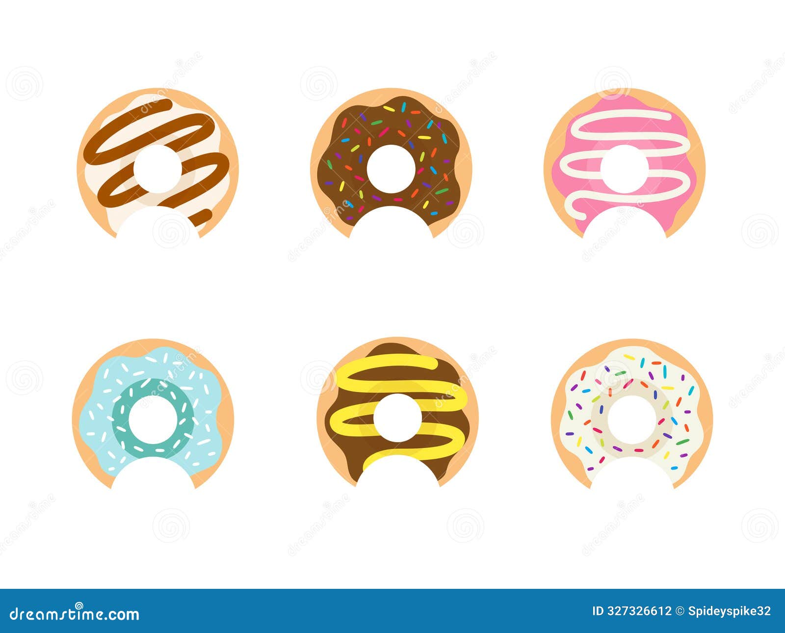 Six Anonymous Profiles with Donut As Background. Isolated Vector ...