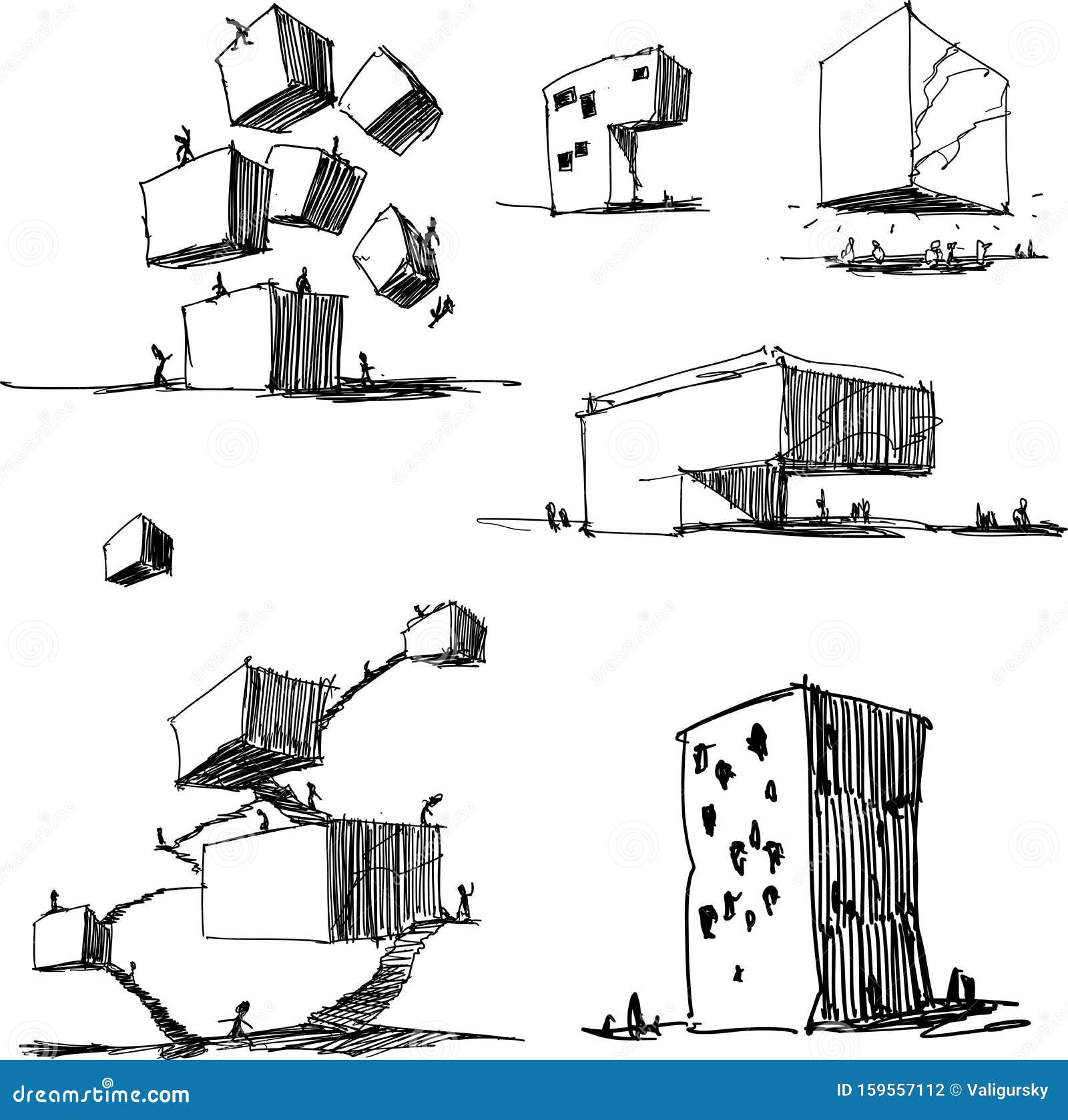 Six Architectural Sketches of a Modern Abstract Architecture Stock ...