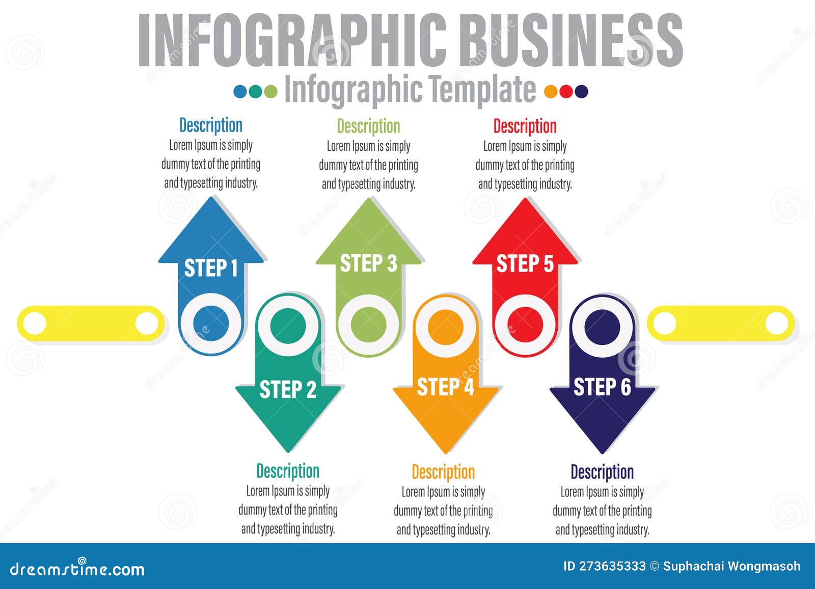 Six 6 Arrow Steps Shape Elements with Steps,options,processes or ...