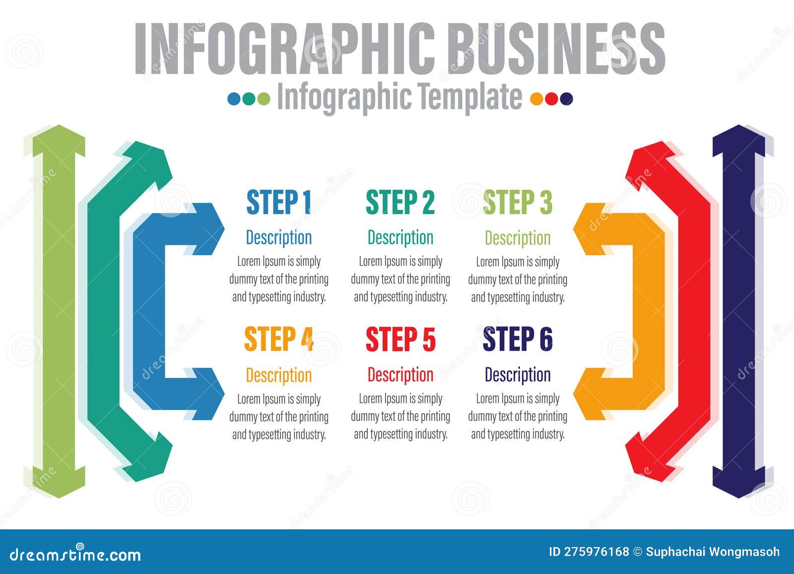 Six Arrows Infographic Elements. Business Template for Presentation ...