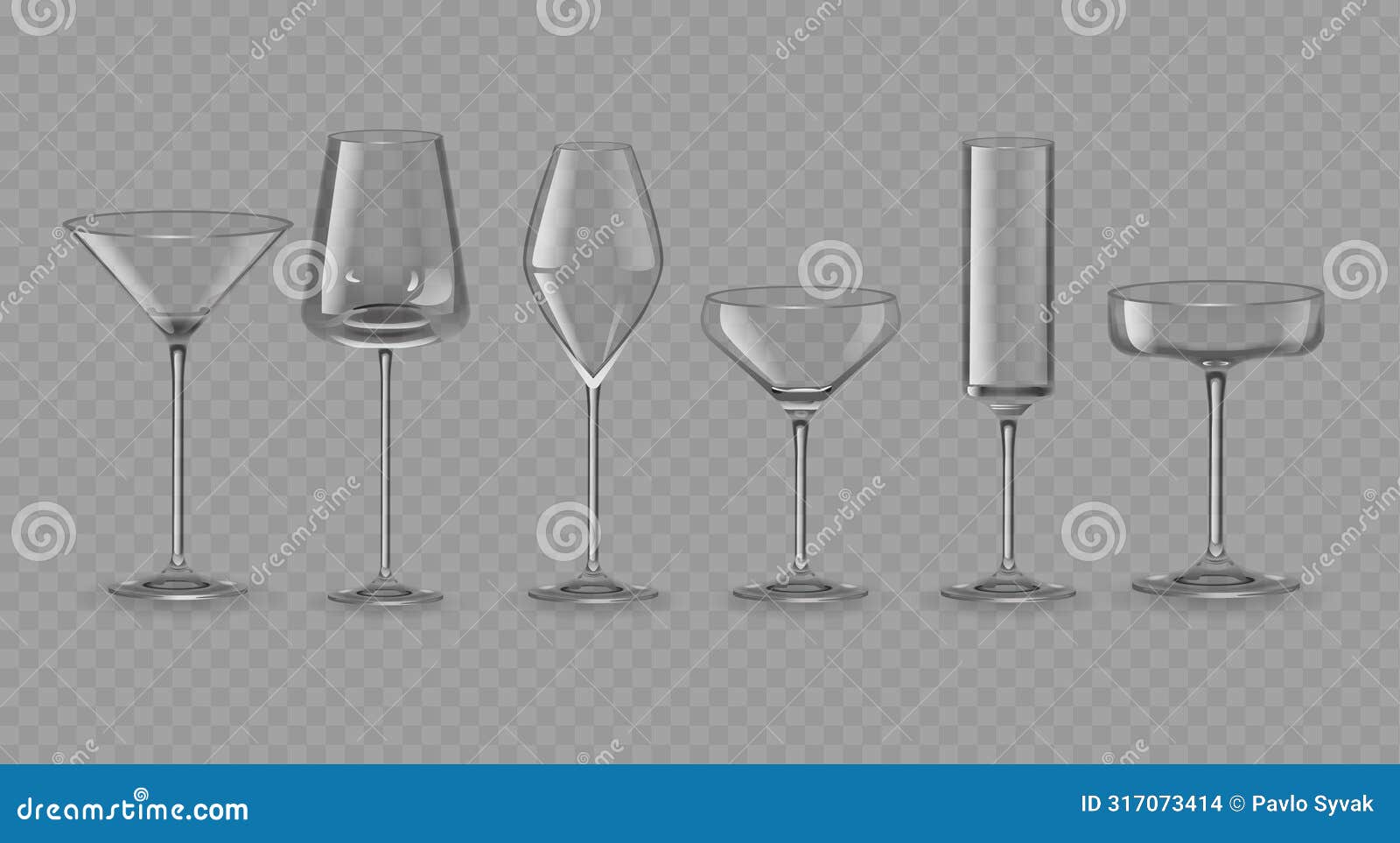 Six Assorted Drinking Glasses Isolated On Transparent Background ...