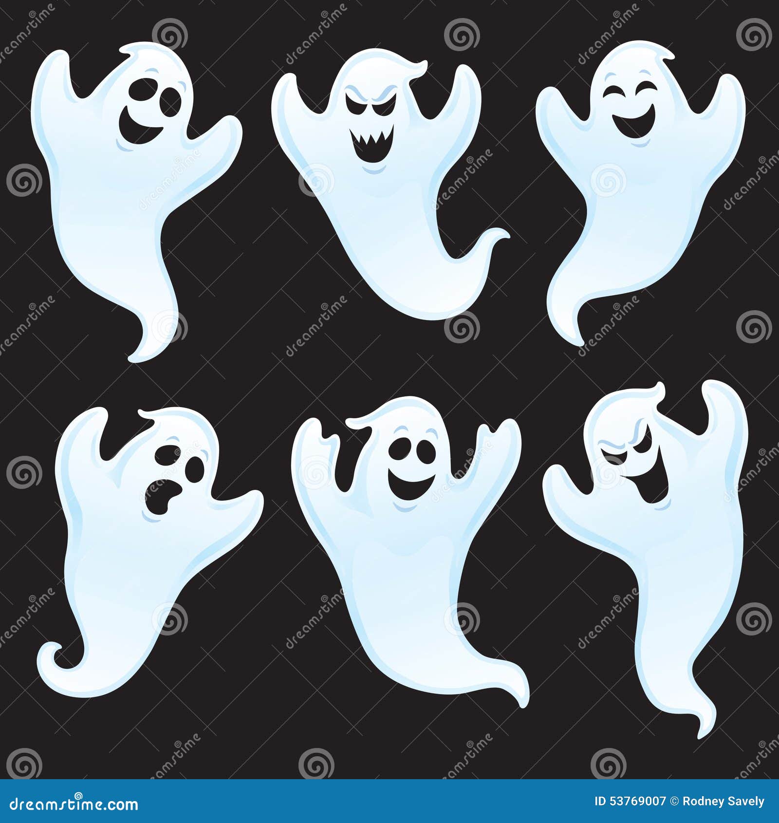 Ghost Characters On White Background With Emotions. Vector Illustration ...