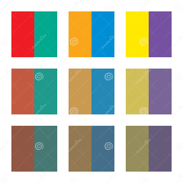 Six Basic Primary Colors, Their Complementary Colors and Their Shades ...