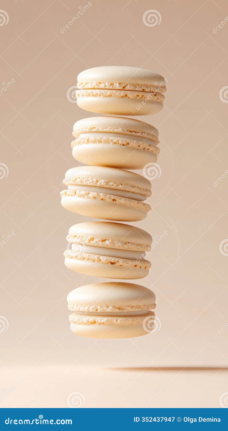 Six Beige Macarons Floating on a Beige Background Stock Image - Image ...