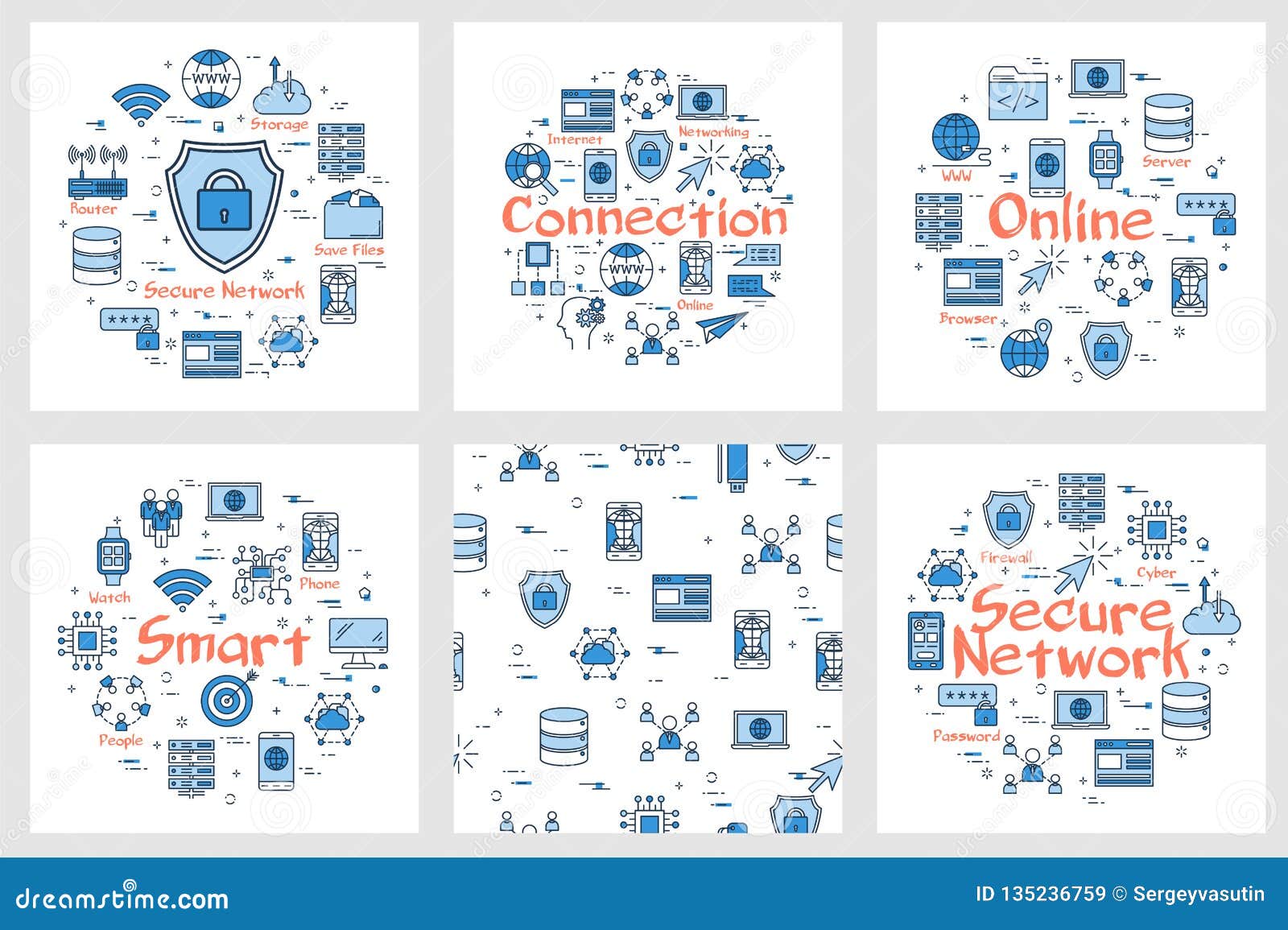 Six Blue Internet Square Banners Stock Vector - Illustration of ...
