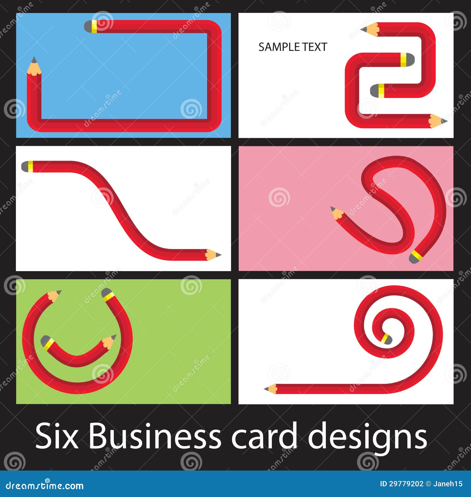 6 pencil bus cards stock vector. Illustration of message - 29779202