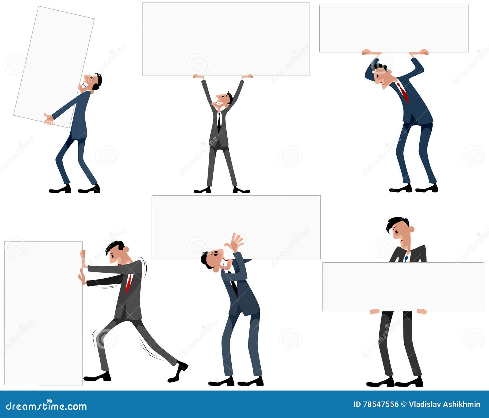 Set Of Businessmen With Banners. Cute Cartoon People Holding Sighns ...