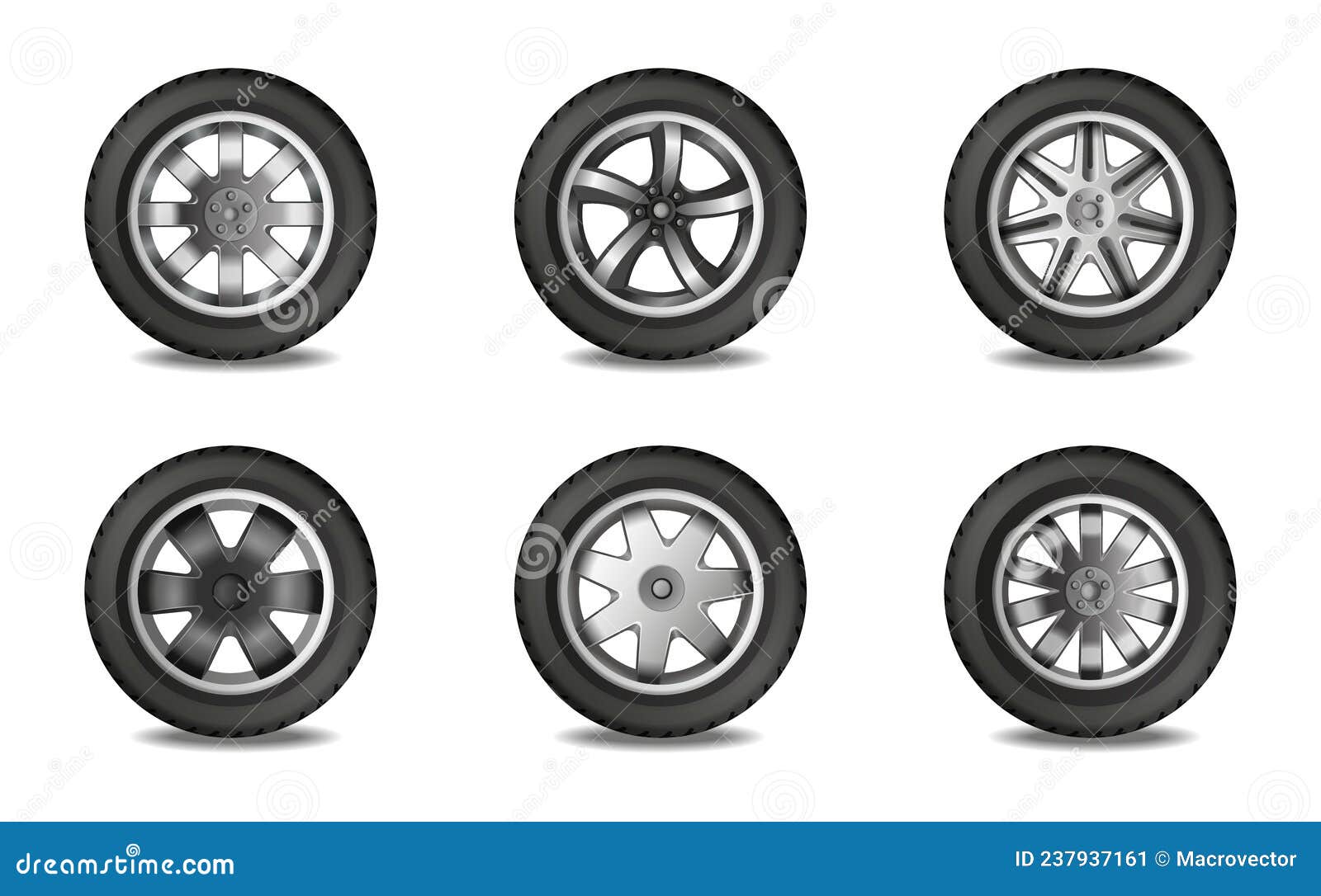 Six Car Wheels Realistic Set Stock Vector - Illustration of spare ...
