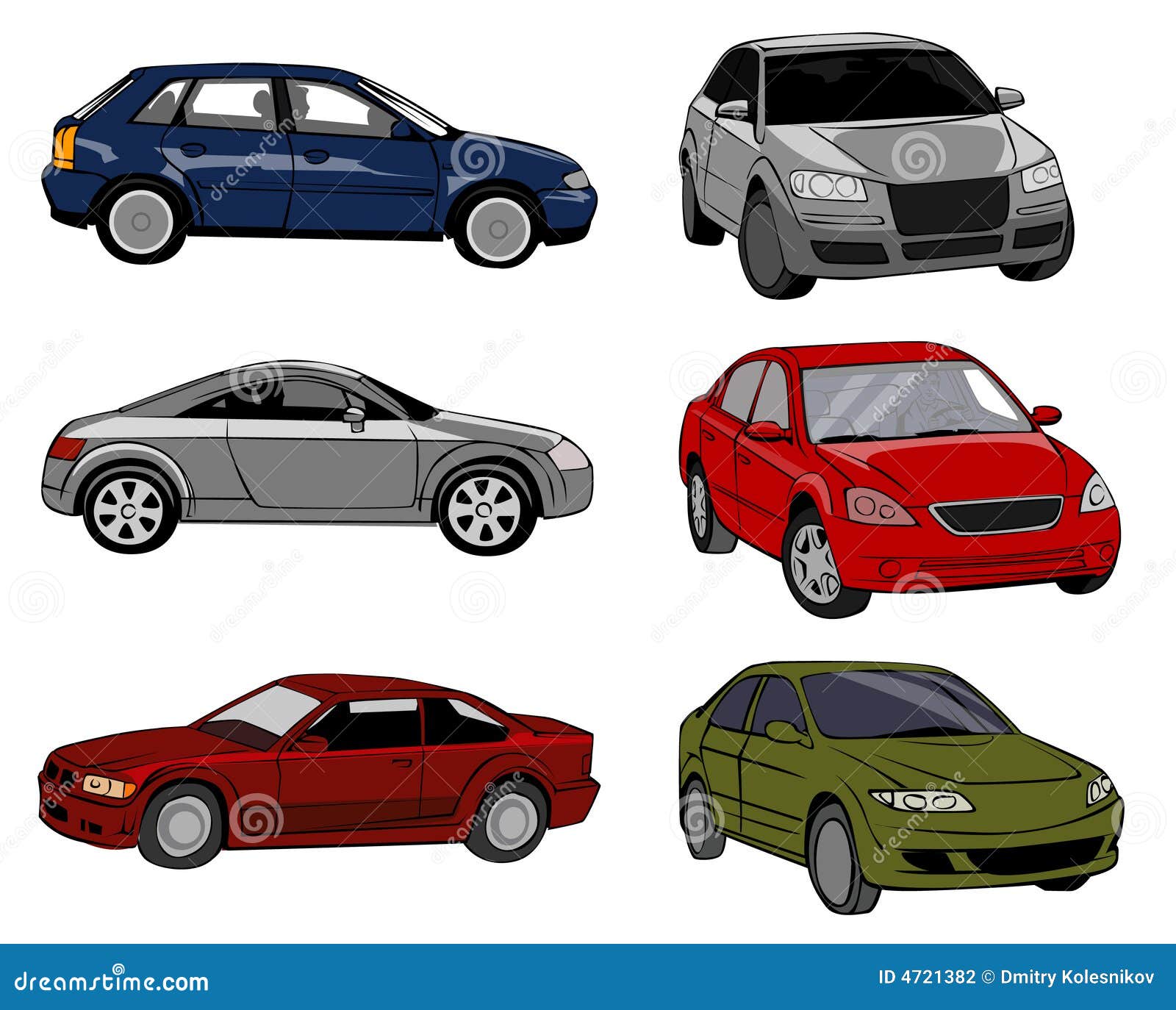 Six Cars on a White Background Stock Illustration - Illustration of ...