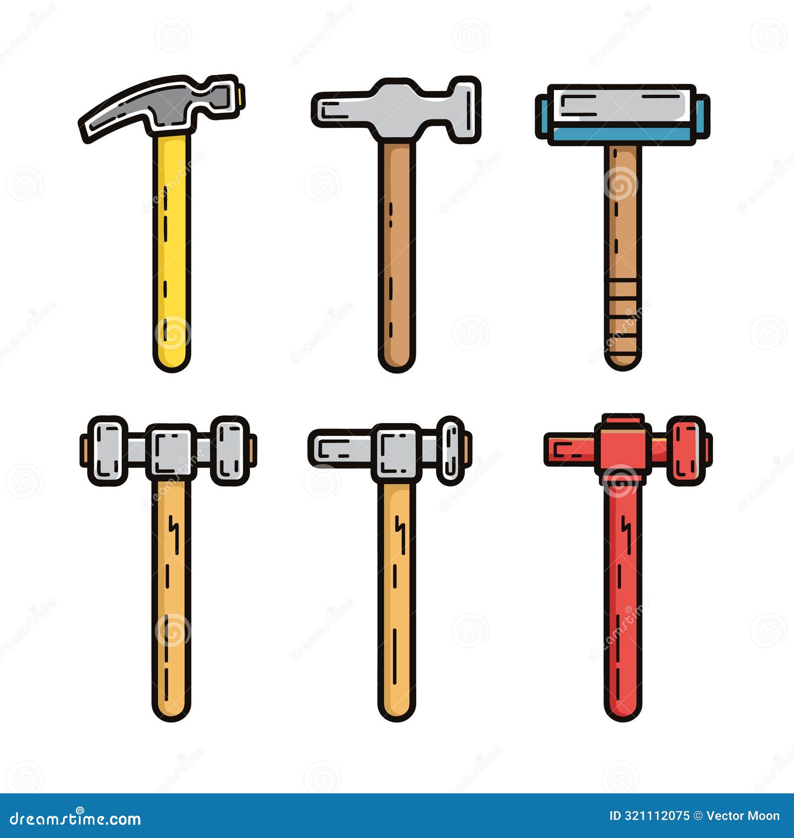 Six Cartoon Hammers Collection Isolated White Background. Different ... Six Cartoon Hammers Collection Isolated White Background. Different ...