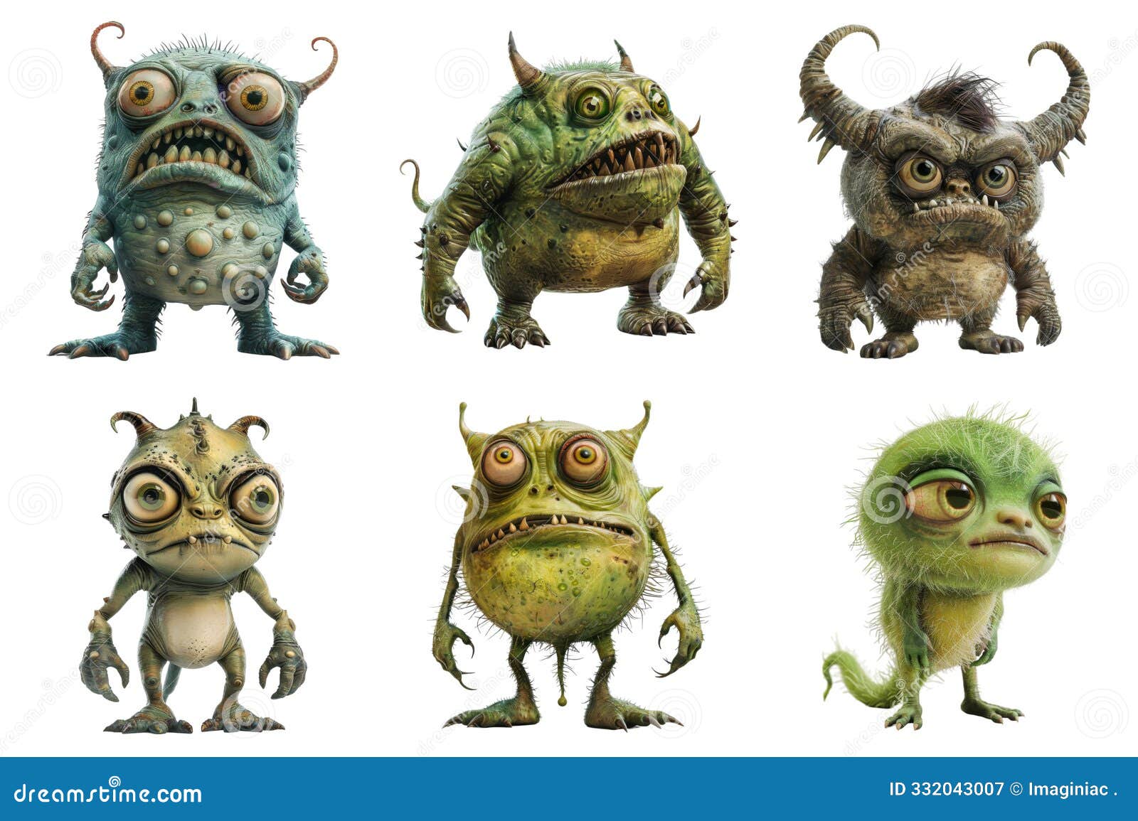 Six Cartoon Monsters with Different Features and Expressions Stock ...