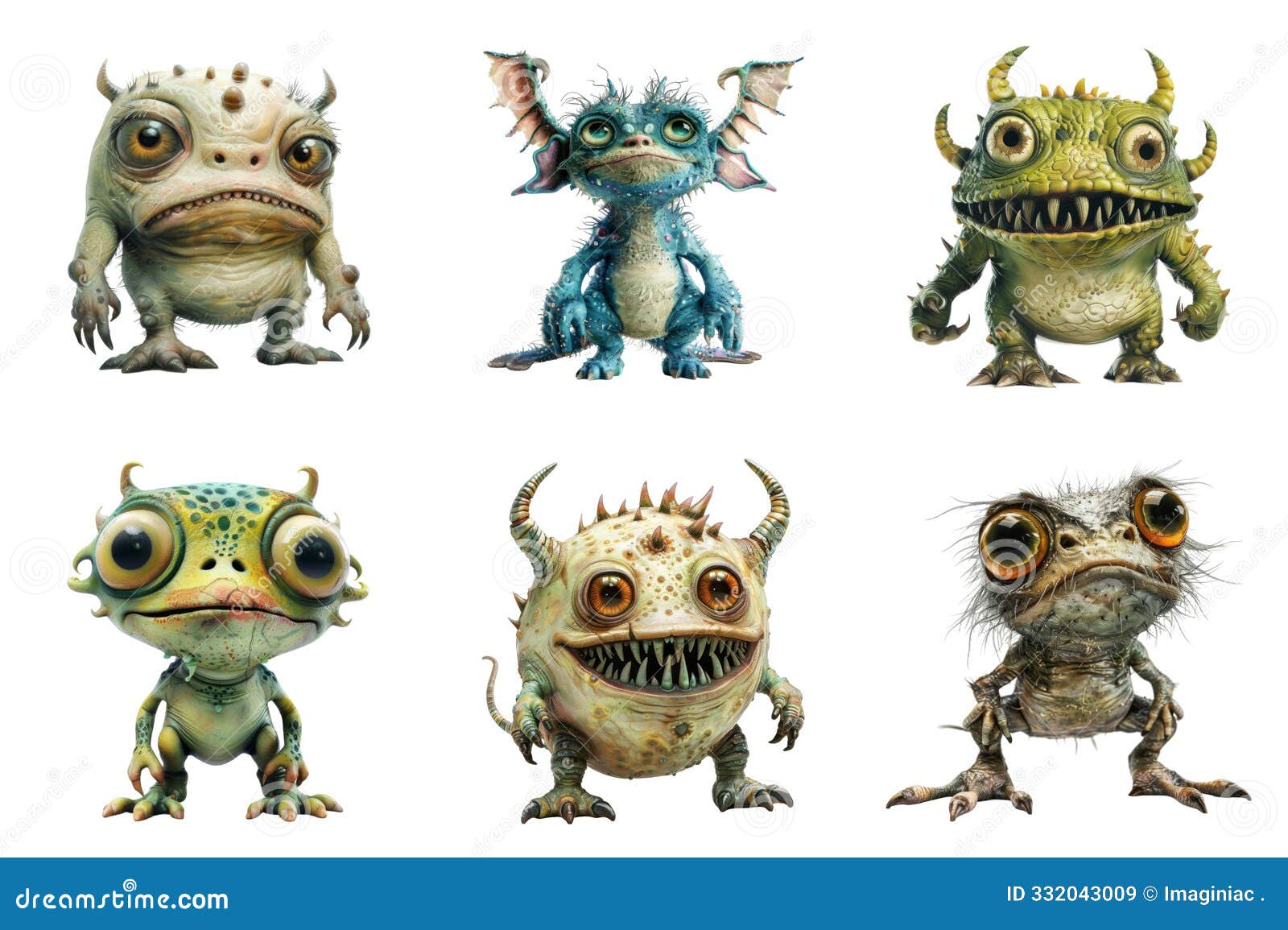 Six Cartoon Monsters with Different Features and Expressions Stock ...