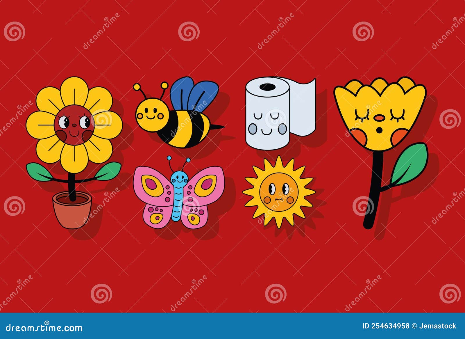 Six cartoon retro icons stock vector. Illustration of colorful - 254634958