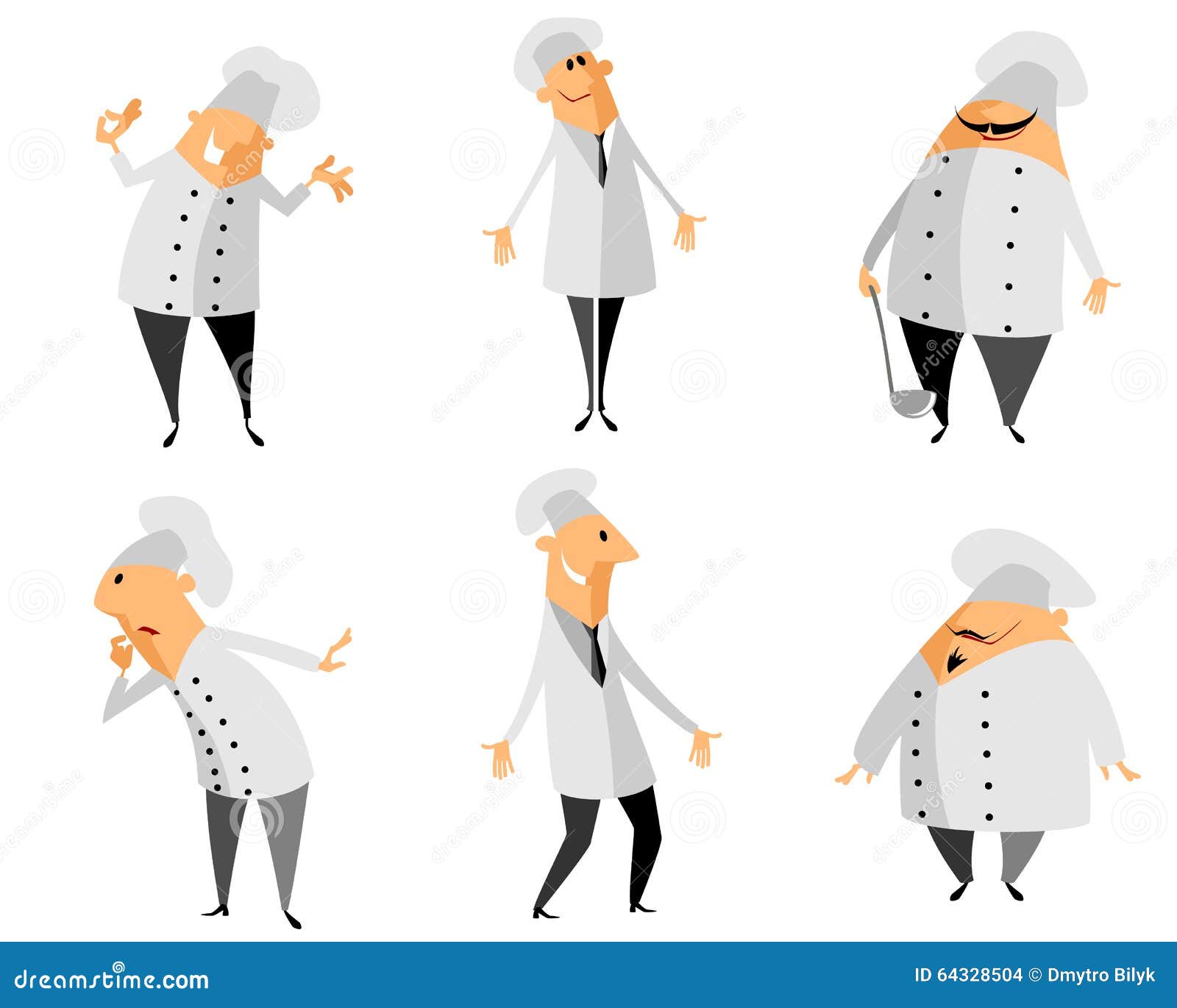 Six chef set stock vector. Illustration of cartoon, mustache - 64328504