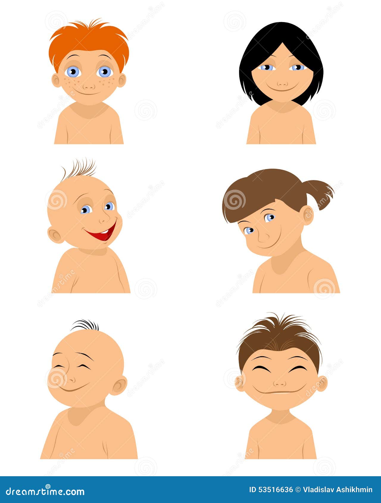 Six children portraits stock vector. Illustration of child - 53516636