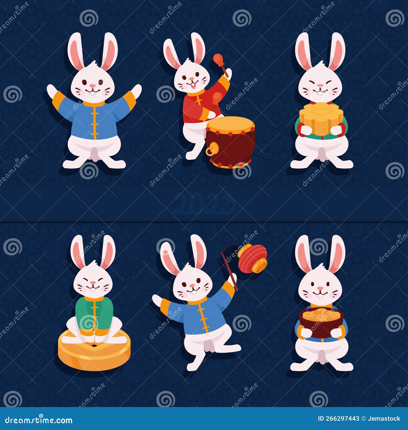 Six chinese rabbits stock vector. Illustration of characters - 266297443