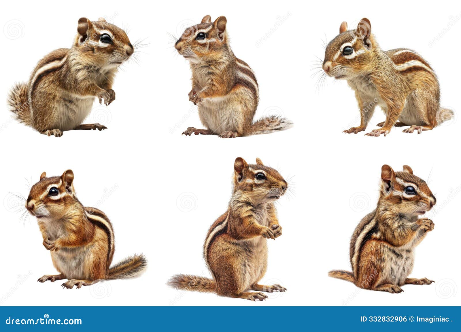 Six Chipmunks In Various Poses Against A Transparent Background Stock ...