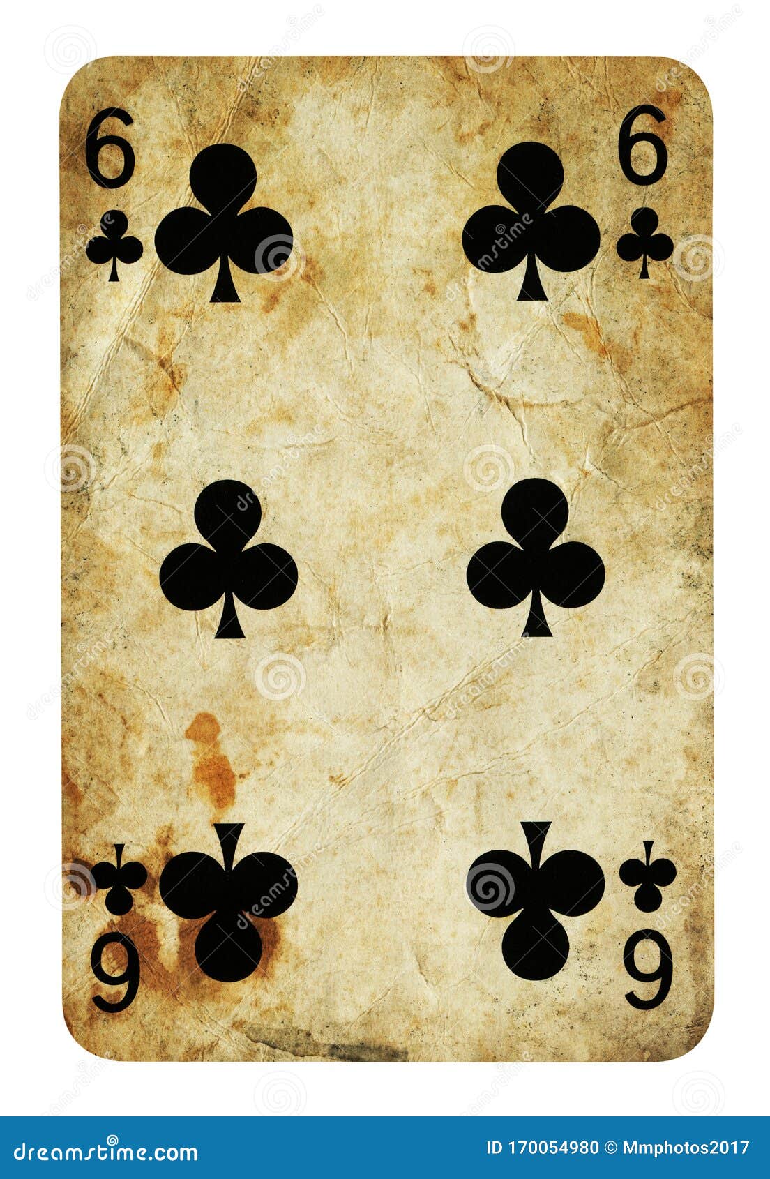 Six Of Diamond Vintage Playing Card Isolated On White Stock