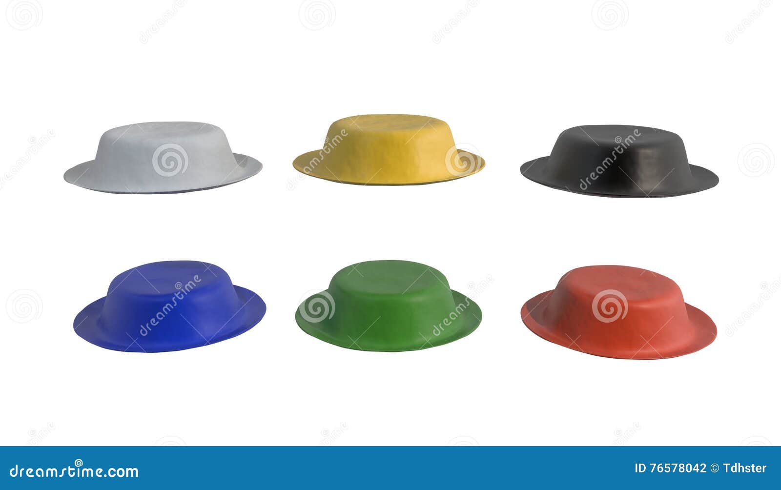 Six Color Hats on a White 3d Illustration Stock Illustration ...