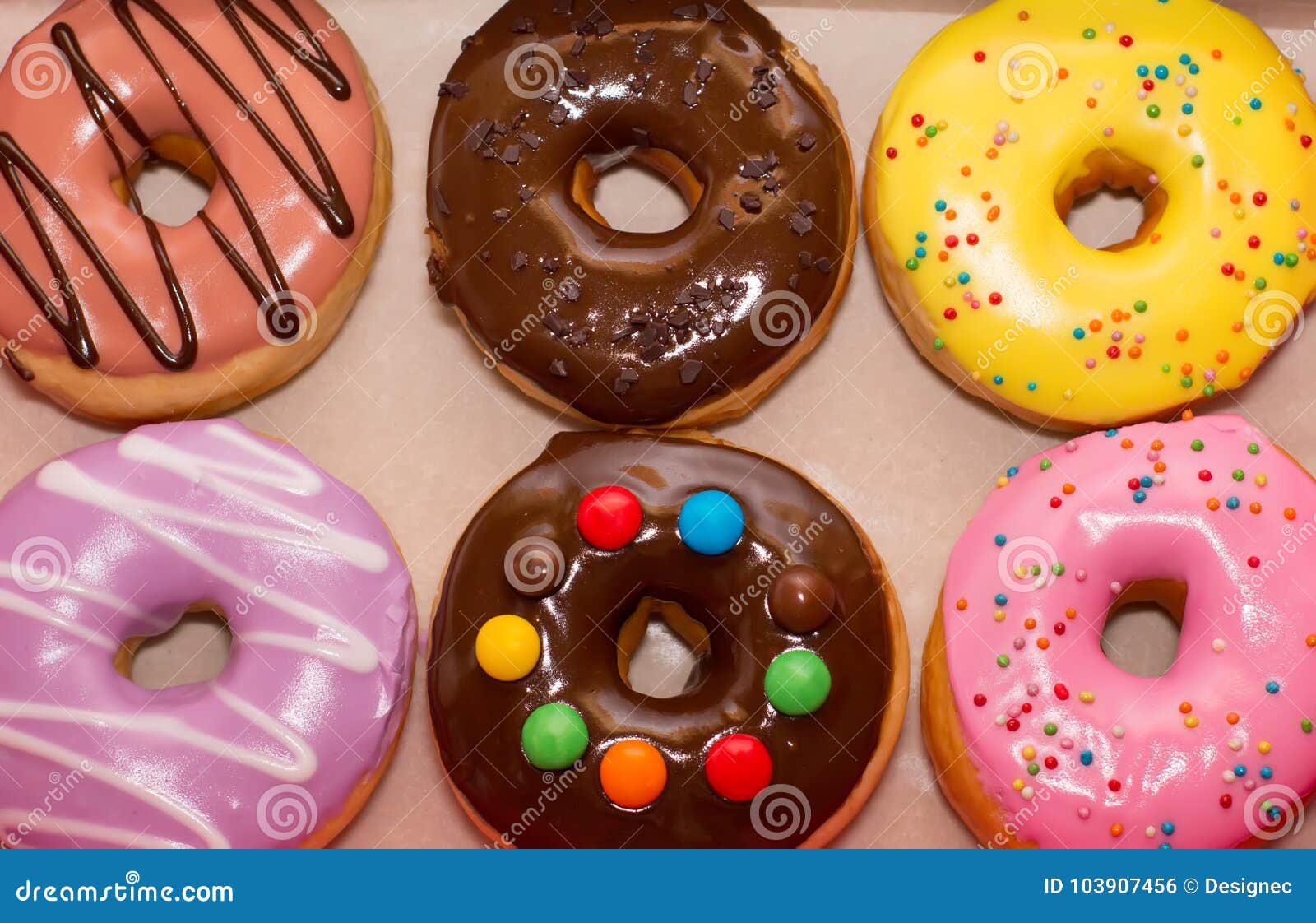 Six Colored Donuts in a Box. Sweet Donuts with Glaze Stock Photo ...