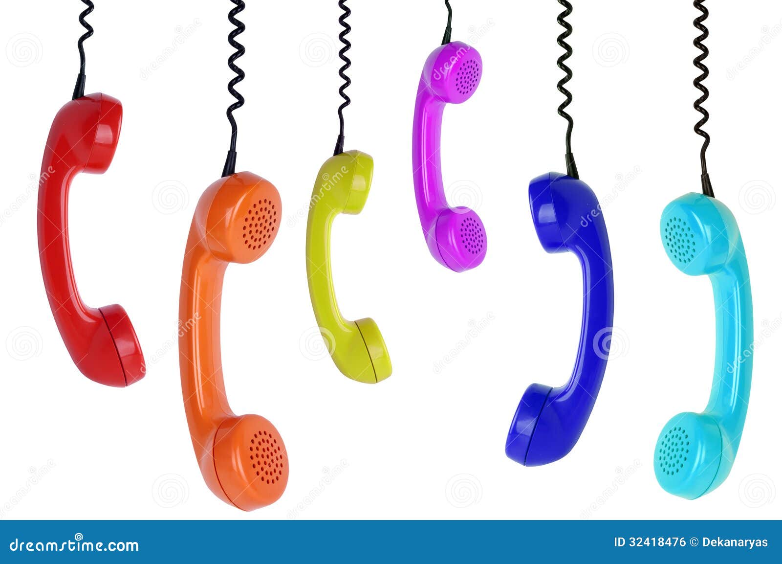 Six Colored Phones Hanging Royalty Free Stock Image - Image: 32418476