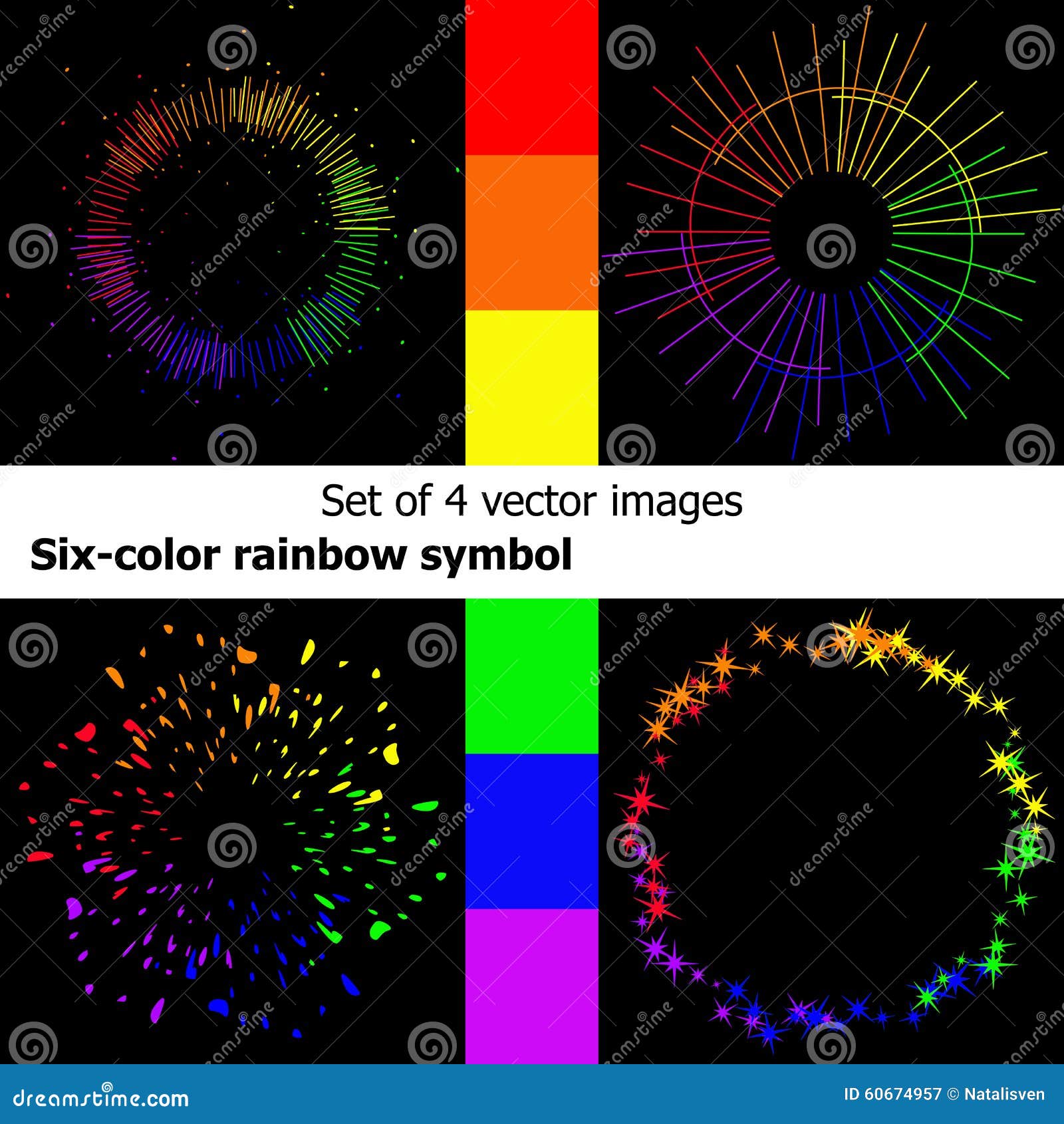 Six-colored Rainbow Symbol: Ring, Sun, Splash, Stars Stock Vector ...