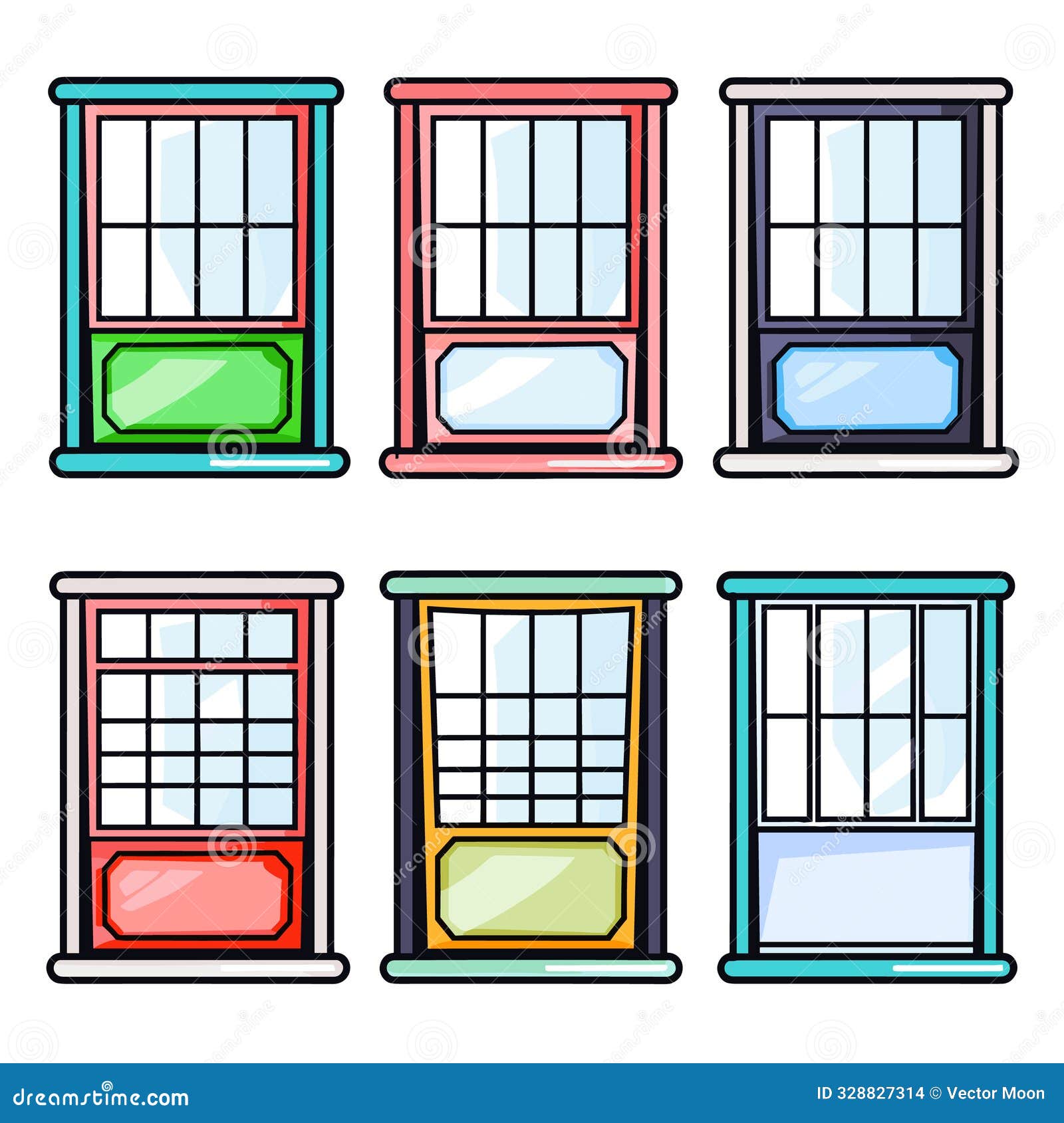 Cartoon Windows Set, Glasses With Stone Frames Vector Illustration ...