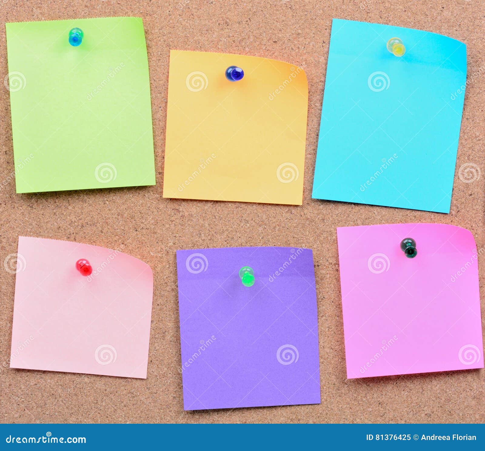 Six colorful empty notes stock image. Image of billboard - 81376425