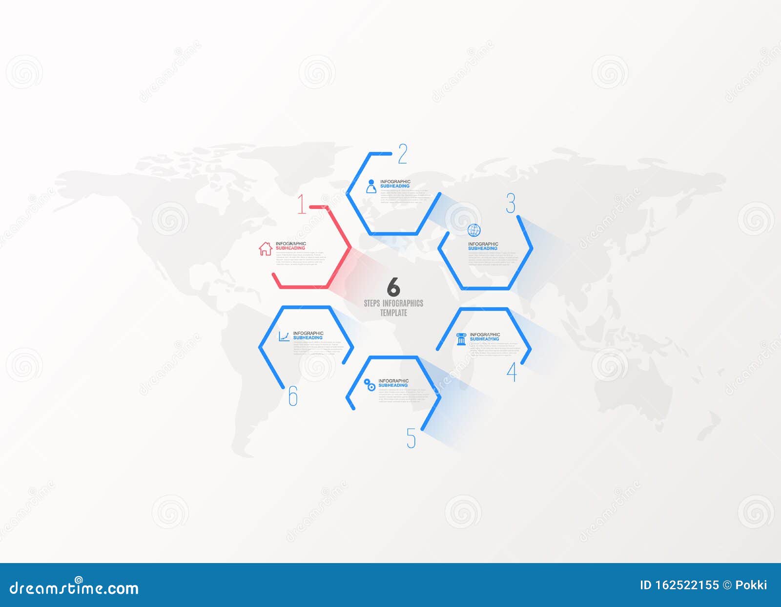 Six Colorful Hexagon Vector Progress Steps Illustration Presentation ...