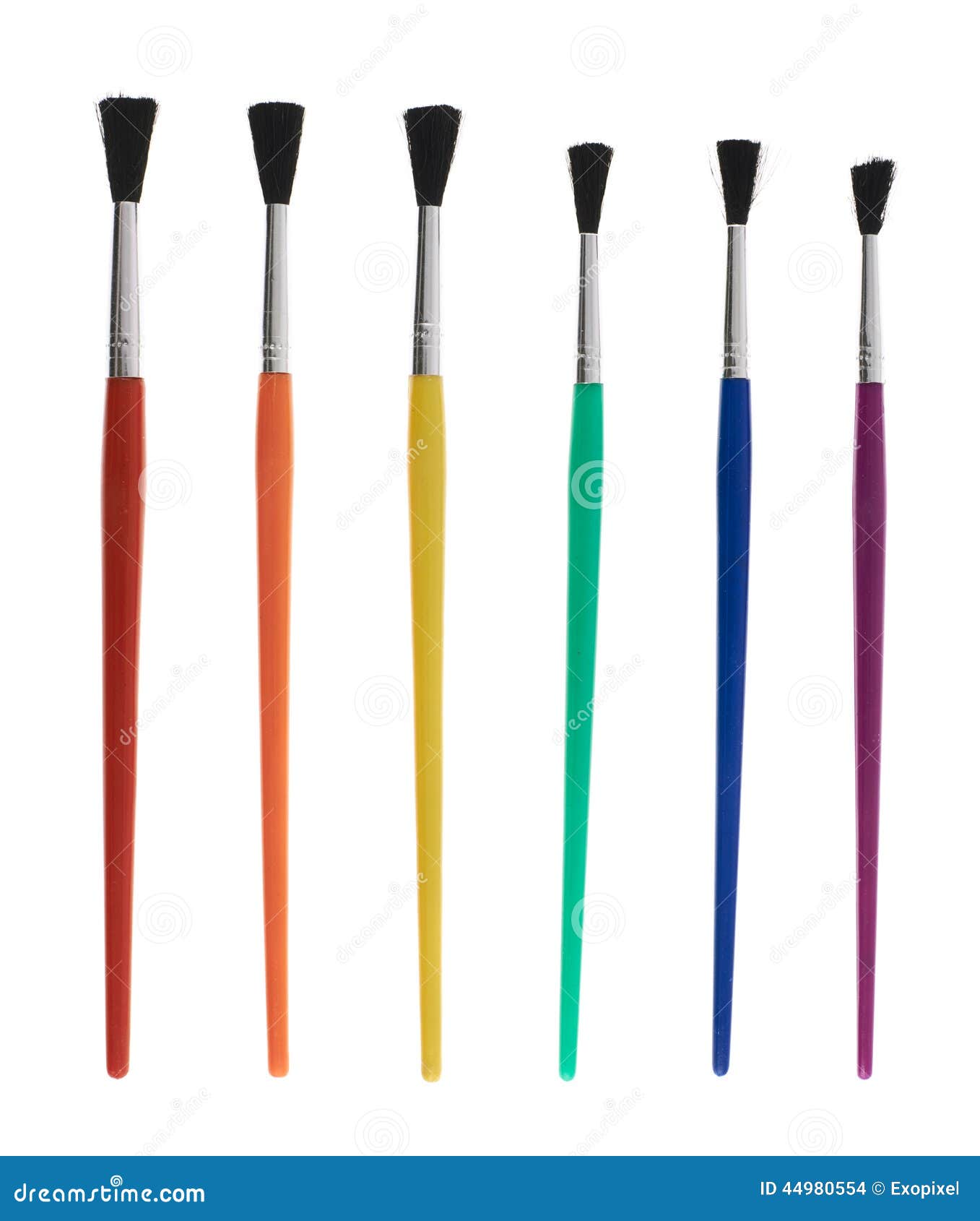 Six colorful paint brushes stock photo. Image of acrylic - 44980554