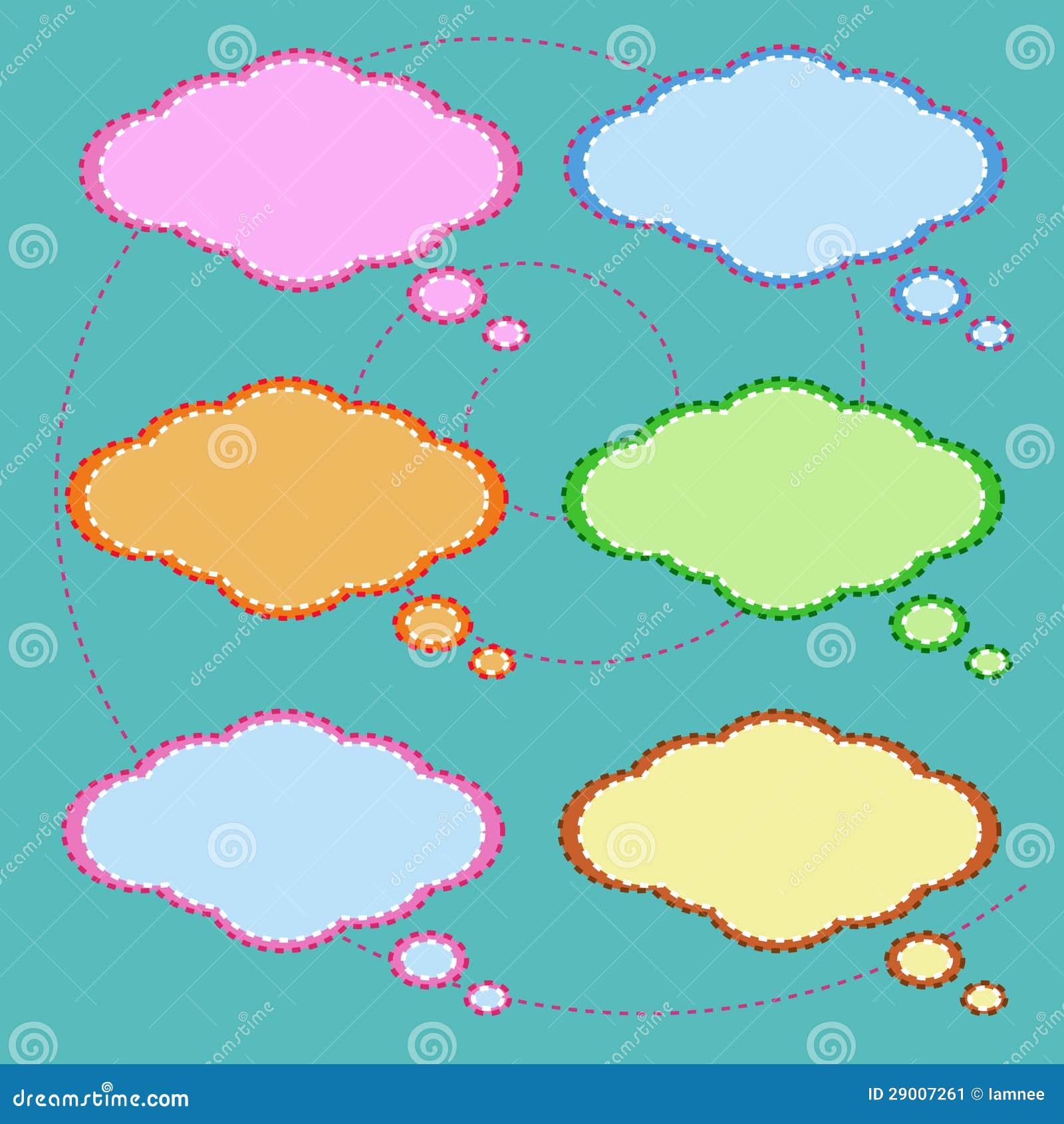 Six Colorful Thought Bubbles on Green Pattern Stock Vector ...