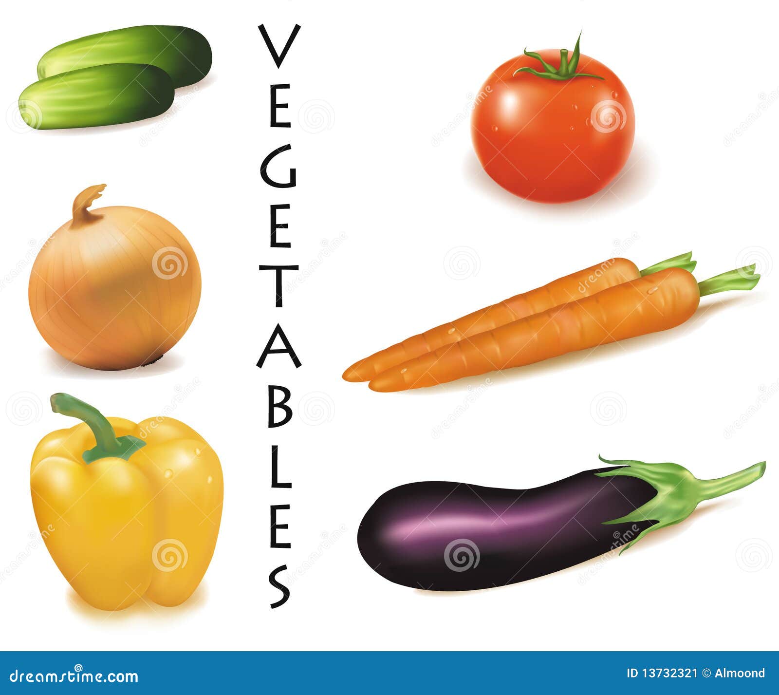 Six colorful vegetables. stock vector. Illustration of green - 13732321