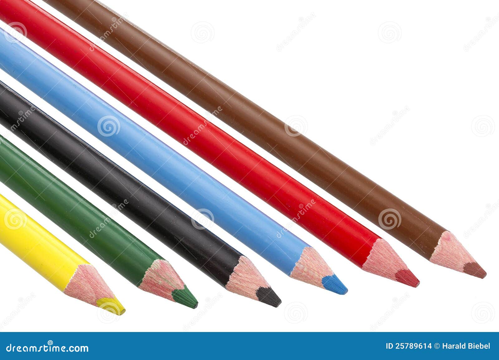 Six Colour Pencils on White Stock Photo - Image of paint, black: 25789614