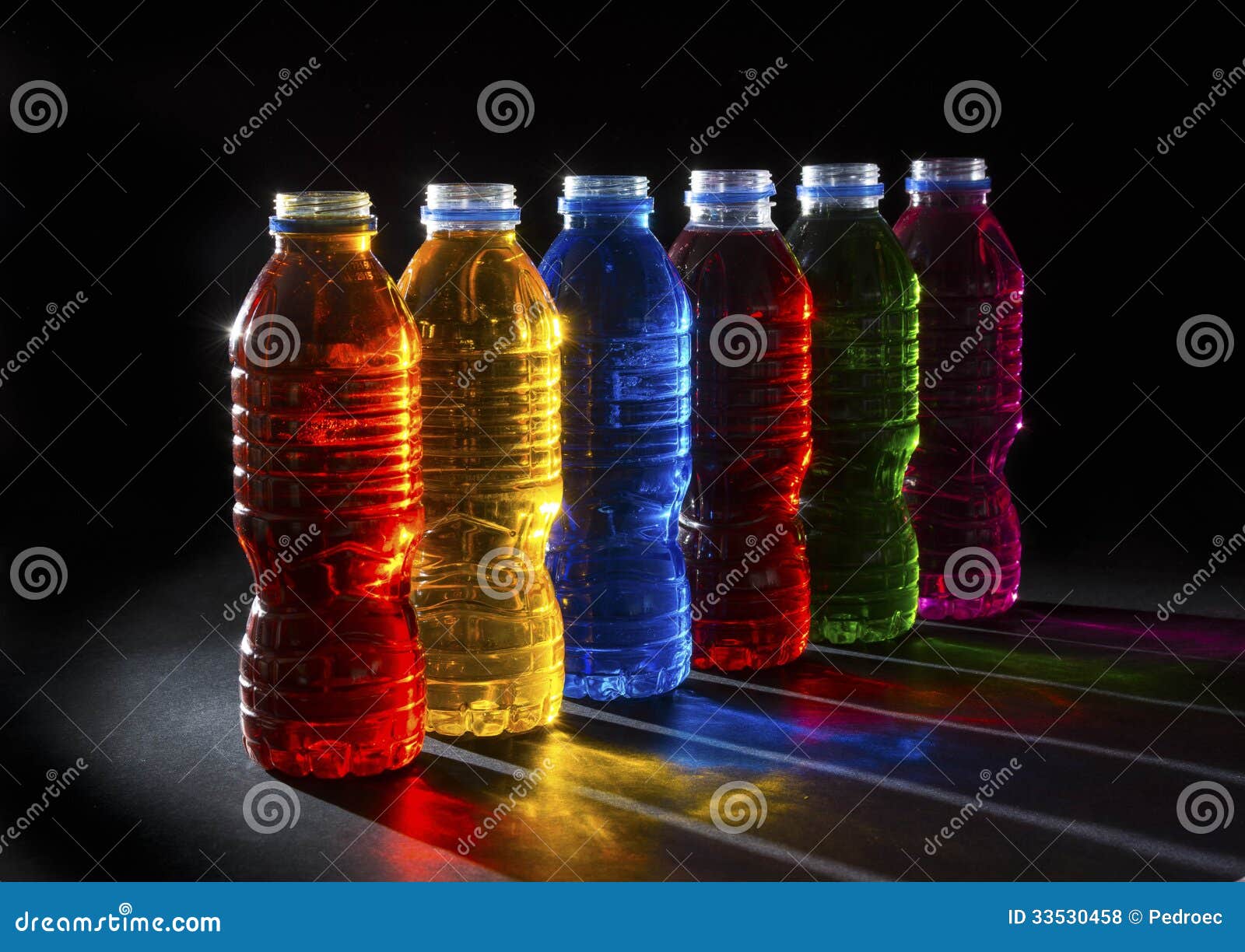 Six Coloured Bottles Backlit Stock Photo - Image of close, group: 33530458