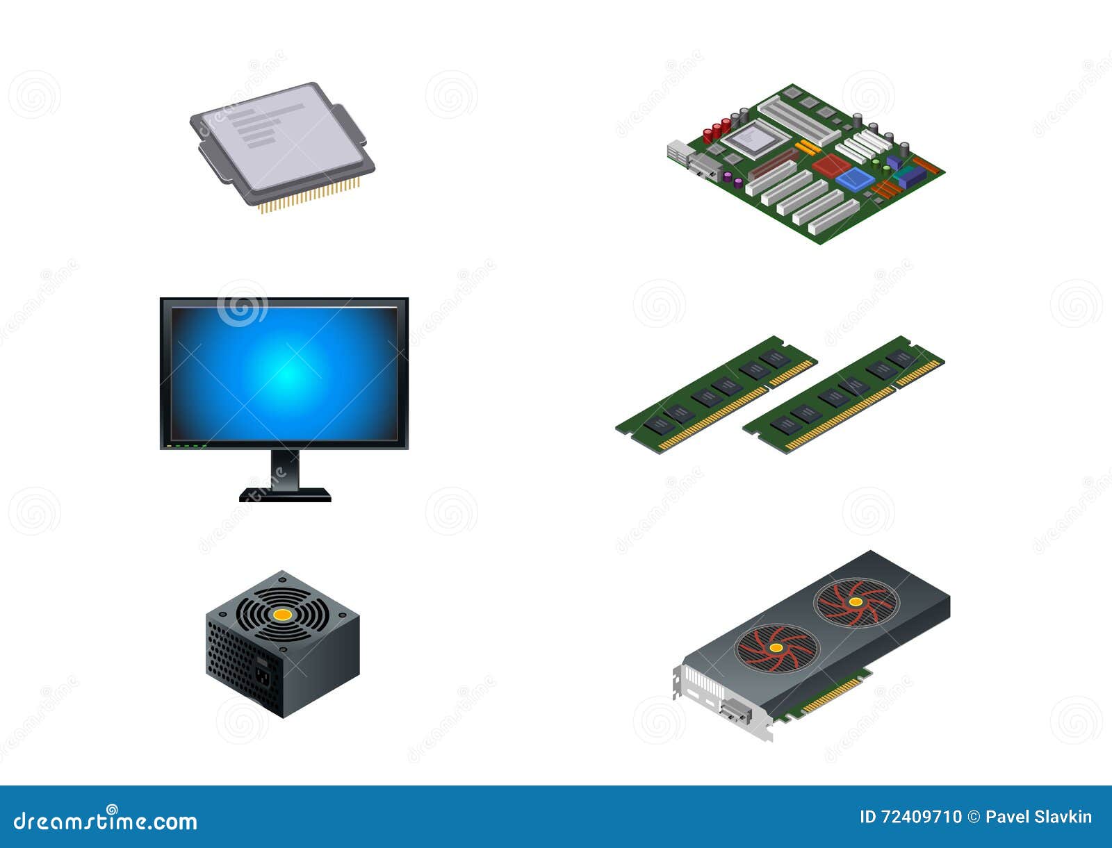 Six computer parts stock vector. Illustration of electronics - 72409710