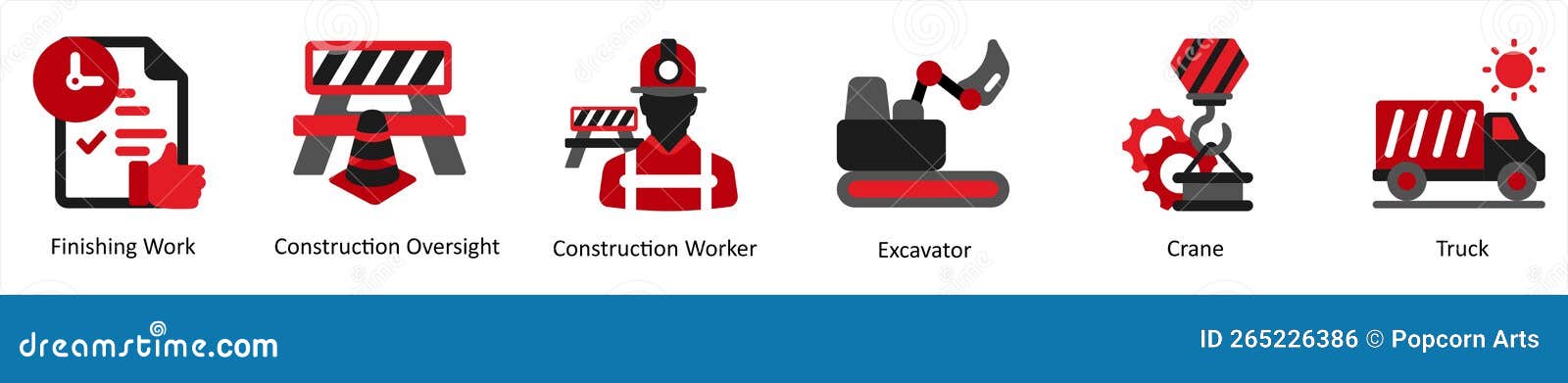 Six Construction Icons in Red and Black As Finishing Work, Construction ...