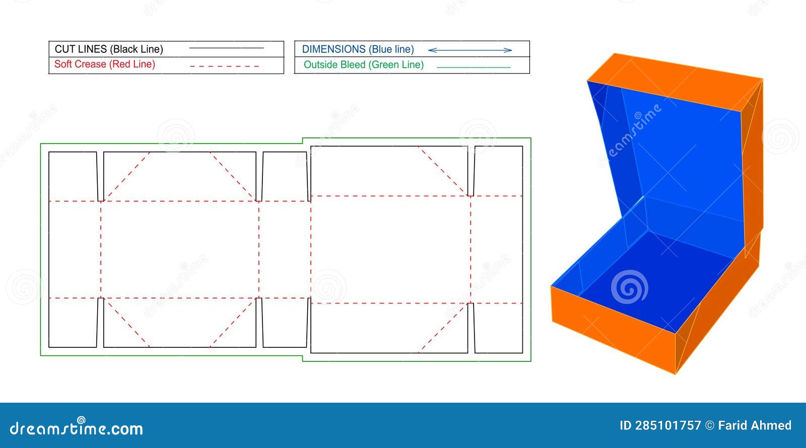 Six Corner Folding Box, 6 Corner Box Die Line Template and Packaging ...