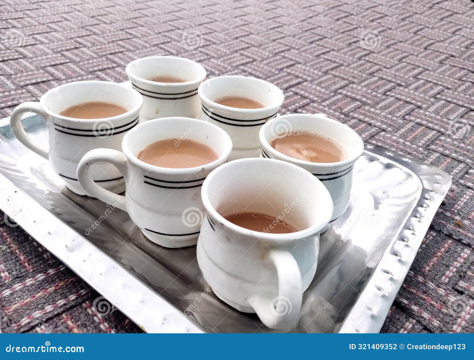 Six cups of tea in a tray stock photo. Image of chaiwala - 321409352