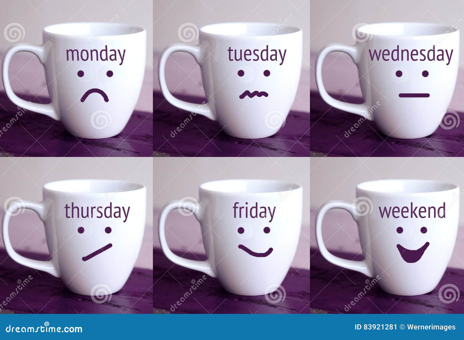 Six Cups with the Words of Days of the Week Stock Image - Image of ...