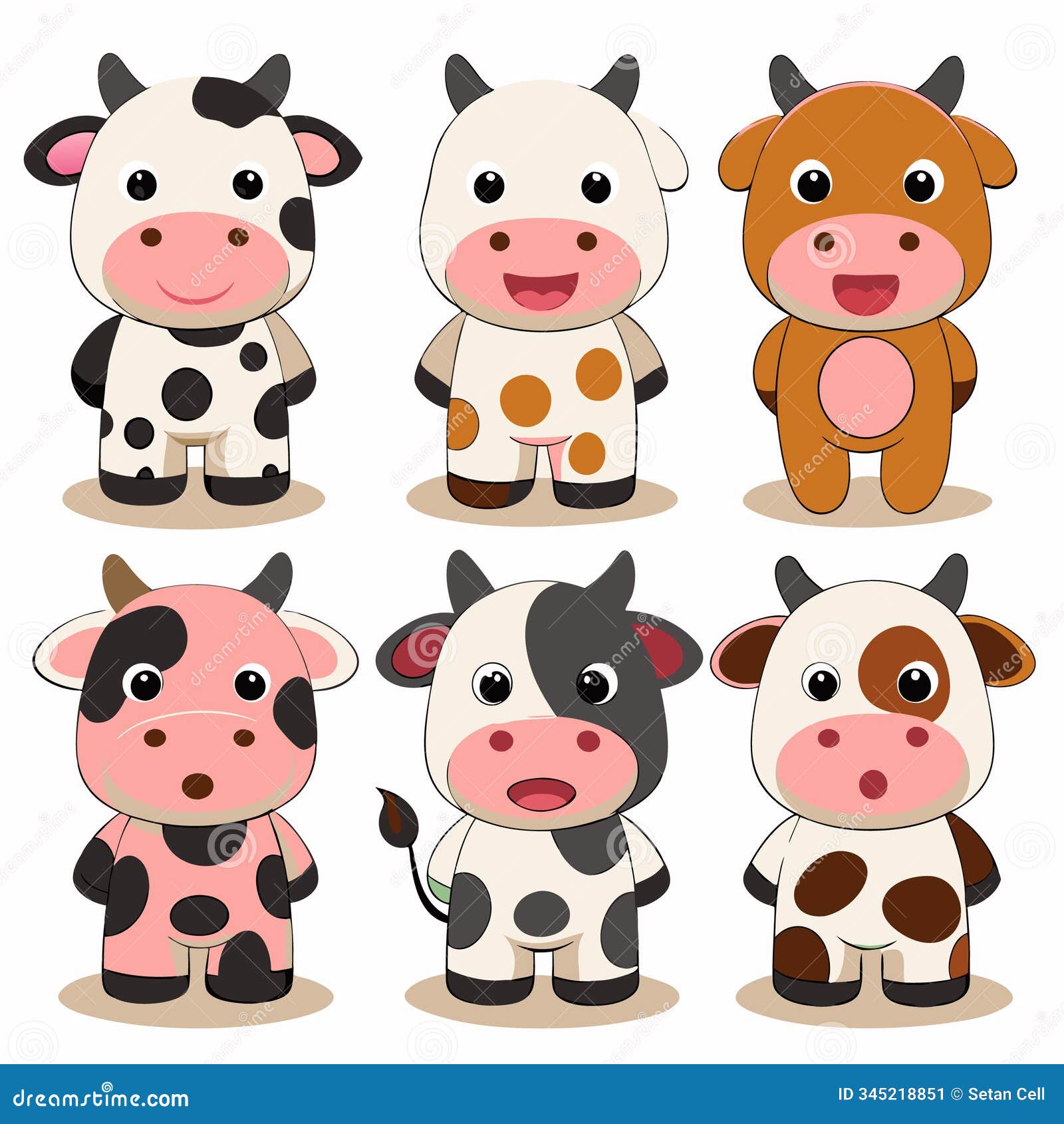 Six Cute Cartoon Cows in Different Colors and Pattern Stock Vector ...